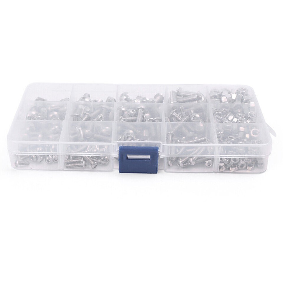 440pcs M3 M4 M5 Hex Socket Button Head Bolts Screws Nuts Set 304 ...