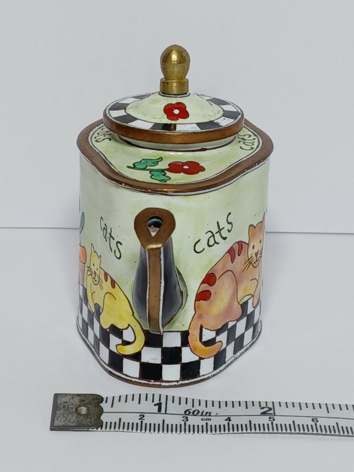 Kelvin Chen Miniature Enamel Teapot Cats Number 1591 Vintage 1999 | eBay