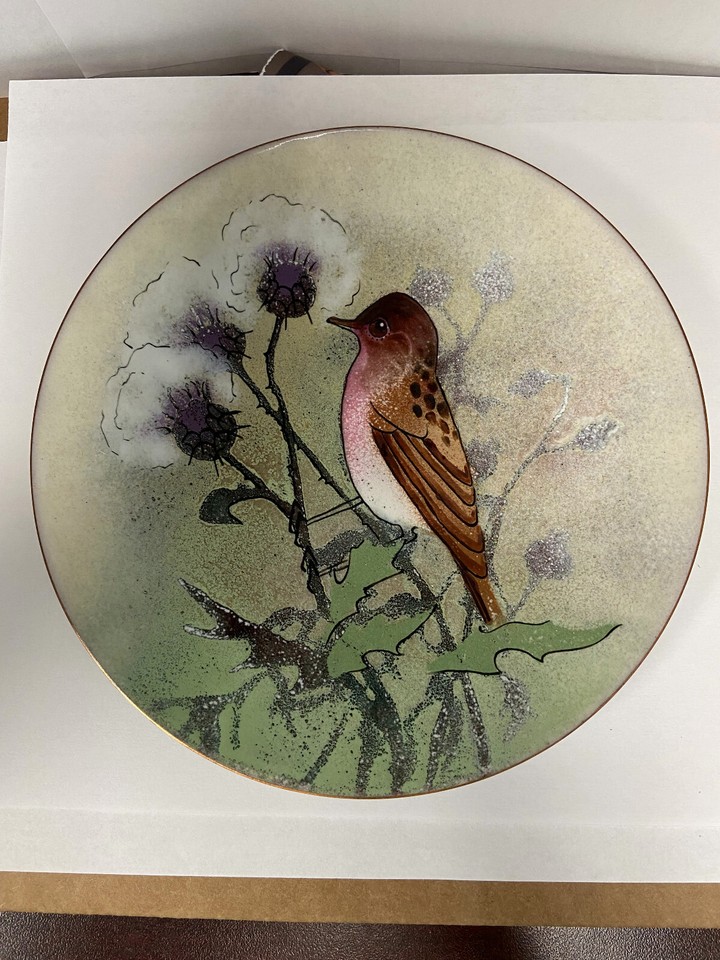 Norman Brumm Copper Enamel Plate 7" Red Finch Cotton Signed showroom | eBay