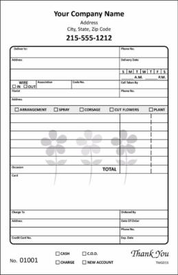 1000 Florist Flower Shop 2 Part Invoice Receipts 5.5x8.5 / Numbered ...