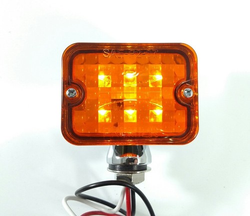 Pair Amber LED Turn Signal Park Indicator Lights Chrome Metal Bullet ...