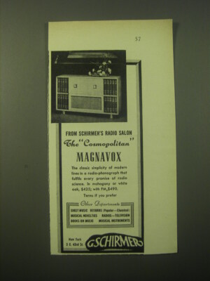 1948 Magnavox Cosmopolitan Radio-Phonograph Ad - From Schirmer's Radio ...