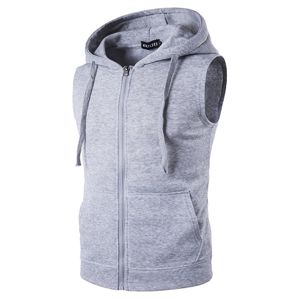 Men's Hoodie Casual Sleeveless Gym Fitness Workout Zipper Pockets ...