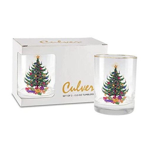 22k Gold Rim Christmas Tree DOF Double Old-Fashioned Holiday Glass, 13. ...