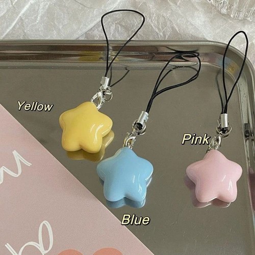 ins Phone Charms Pink/Yellow/Blue Five Pointed Star Mobile Phone Chain ...