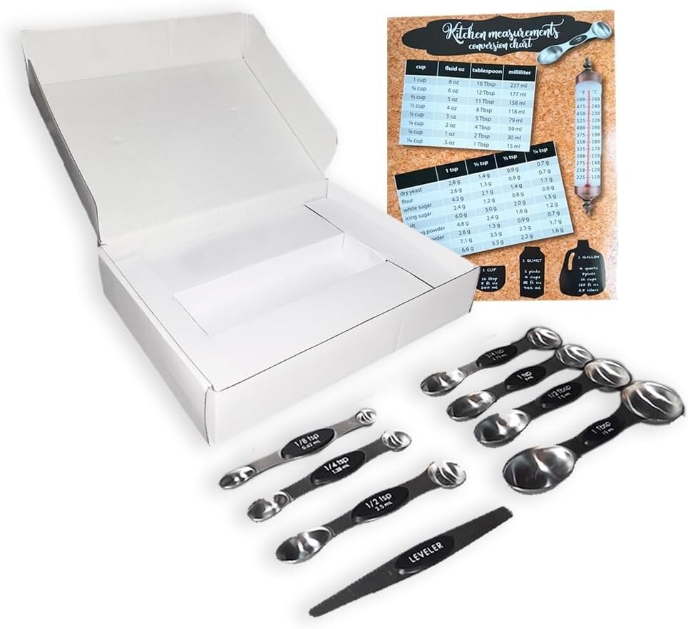 Premium Magnetic Stainless Steel Measuring Spoons & Leveler Set Double ...