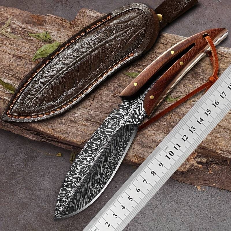 KaSul®| Gürtel Messer in Blatt Designe mit Holzgriff Lederscheide 20 cm ...