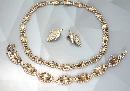 Vintage Kramer of New York Jewelry Rhinestone Necklace Bracelet Weiss ...