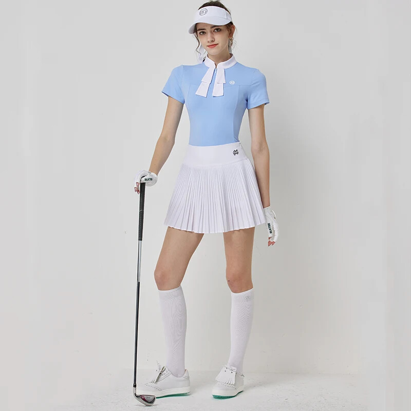 Lady Short Sleeve Golf Tops with Tie Women High Waist Slim Skirt Golf Tracksuit | eBay
