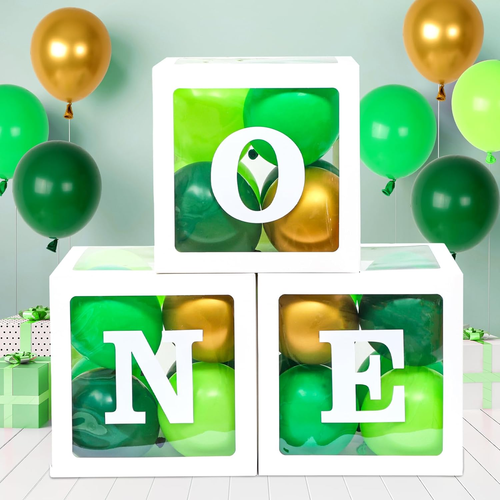 One Boxes for 1St Birthday, 3Pcs Baby Shower Boxes with 24Pcs Green ...