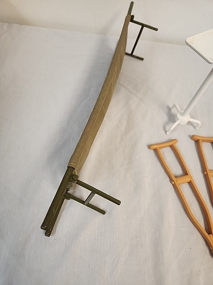 1964 GI Joe Medic Surgeon Stretcher Crutches IV Pole Stand Transfusion ...