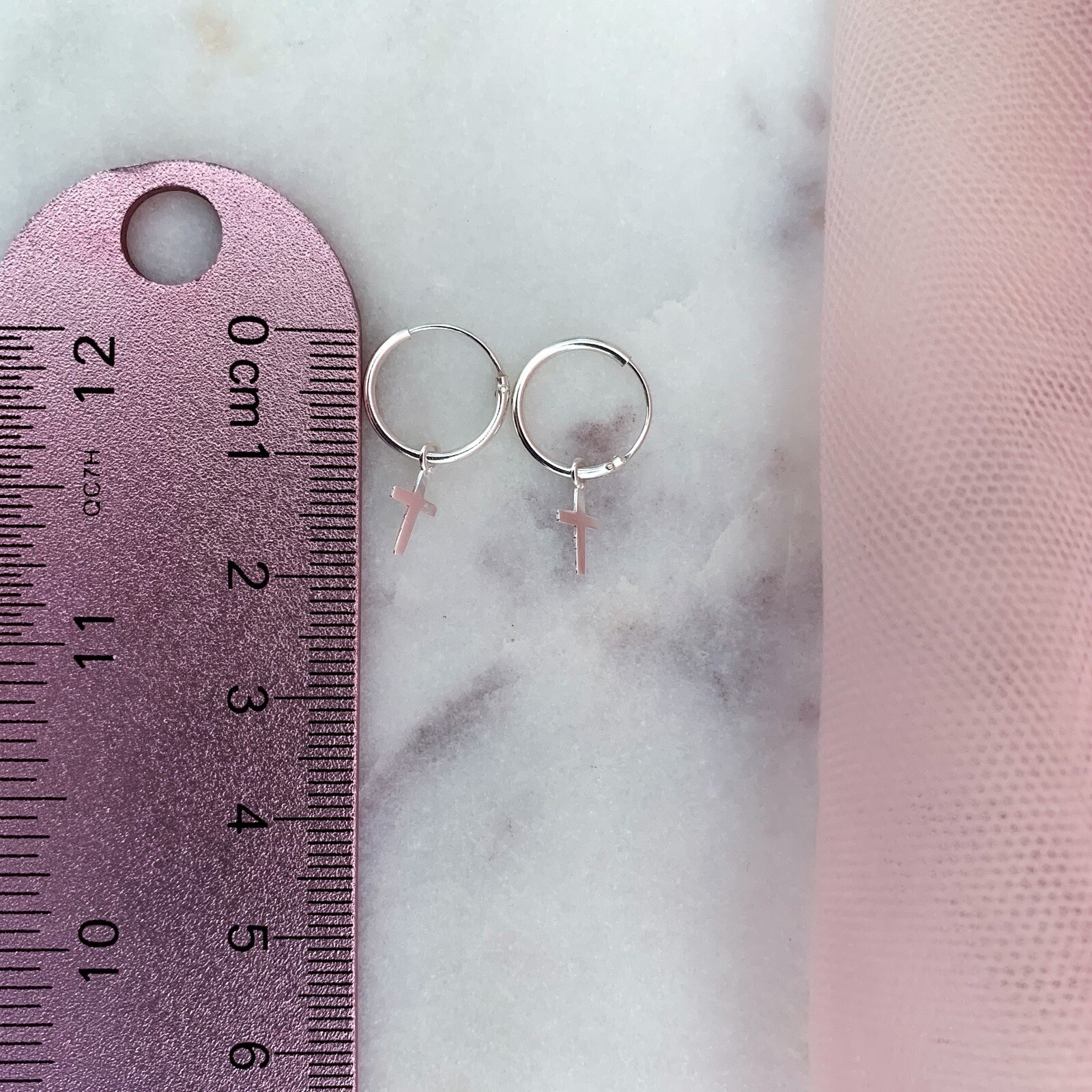 925 Sterling silver Dangle cross hoop earrings Unisex Earrings ...