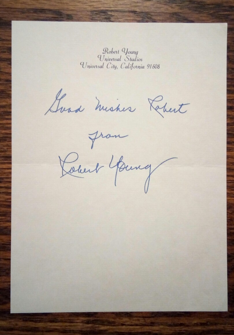 ROBERT YOUNG Autograph - Signed & Inscribed note on Universal Studios ...
