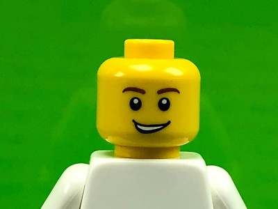 LEGO Minifigure Head Male or Boy Brown Eyebrows, Open Lopsided Grin ...