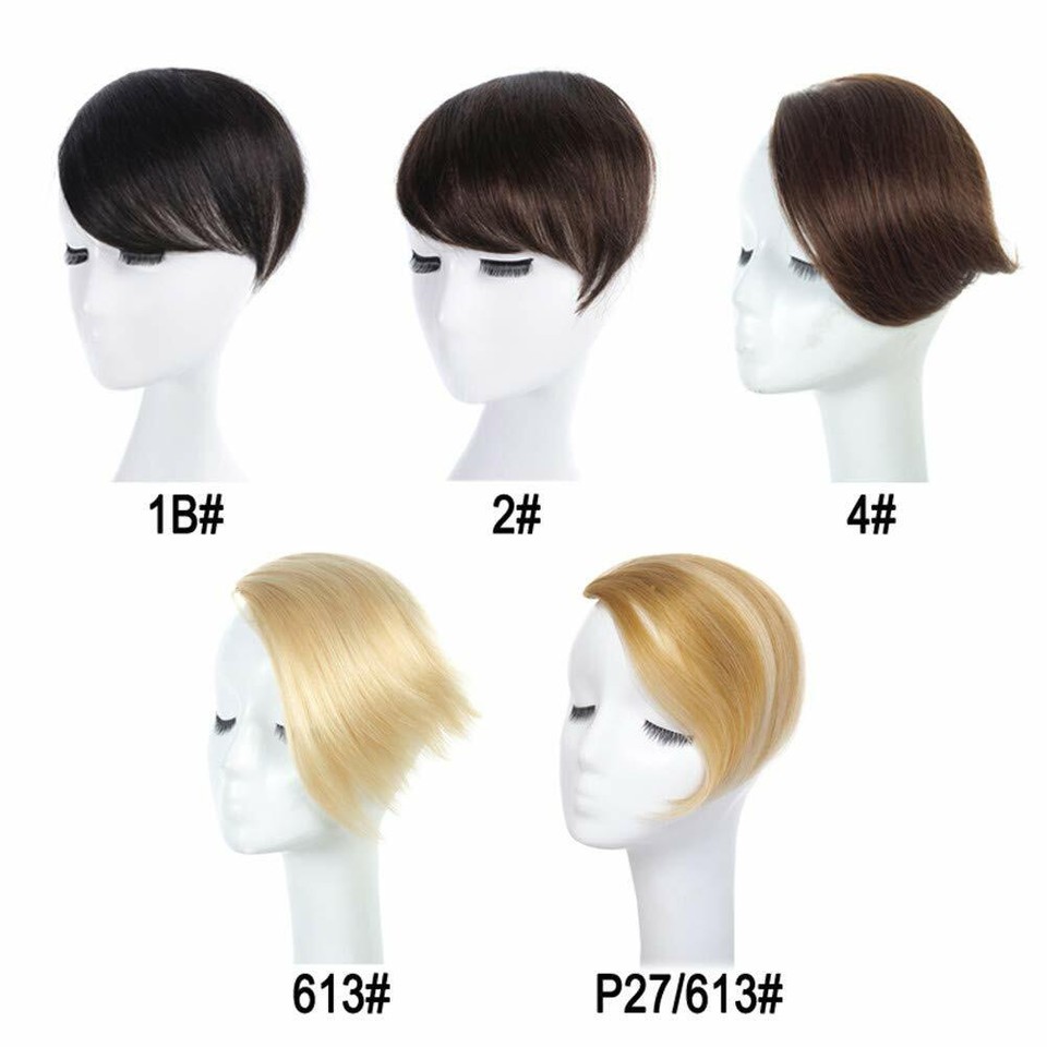 Women's 100% Real Human Hair Invisible Side-swept Bangs Clip In Topper ...