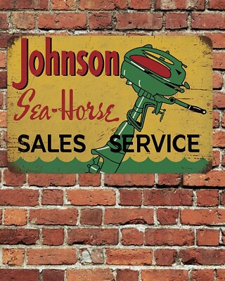 Johnson Sea-Horse Sales Service Sign Aluminum Metal 8"x12" Rustic Retro ...
