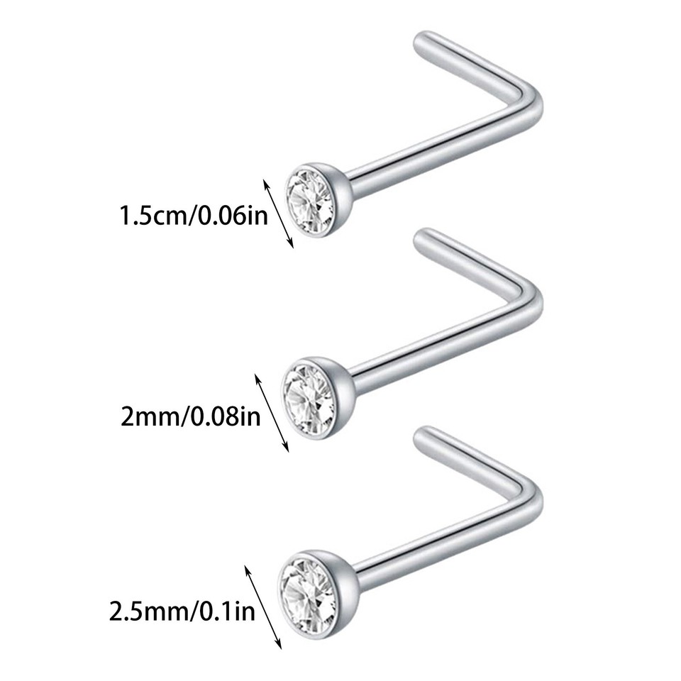 12PCS Nose Studs Stainless Steel L Shaped Screw Pin Bone Nose Stone ...