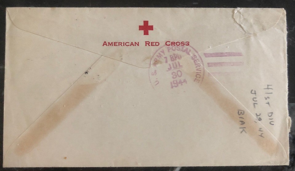 1944 Army Post Office USA American Red Cross Cover to Clemens Mi ...