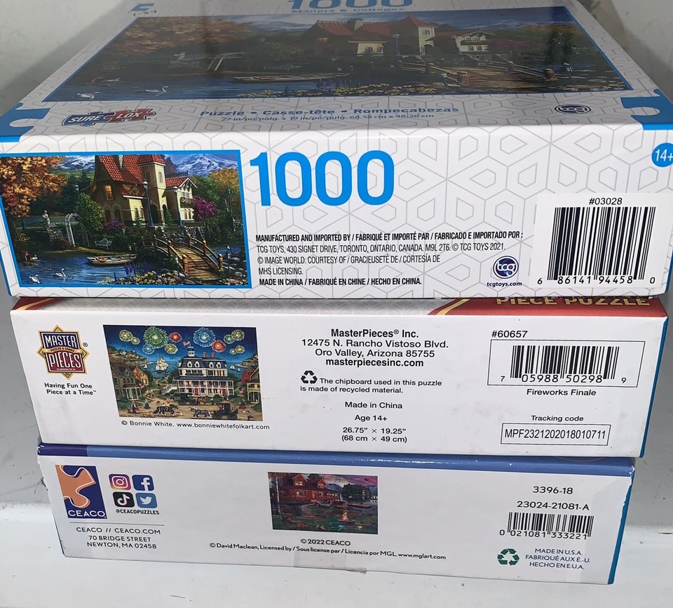 Lot O 3 Jigsaw Puzzles 1000 Piece, Manor, Fireworks, Cottage | eBay