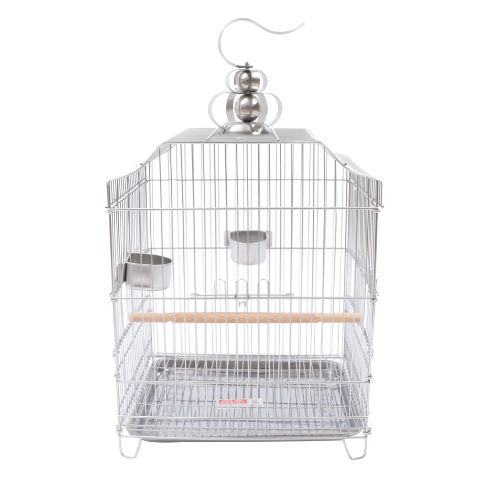 Silver Bird Cage Metal Parrot Bird Cage Hanging Parakeet Cage with ...