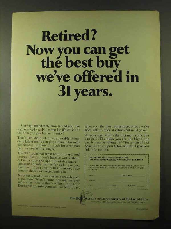 1966 Equitable Life Assurance Ad - Retired? Best Buy | eBay