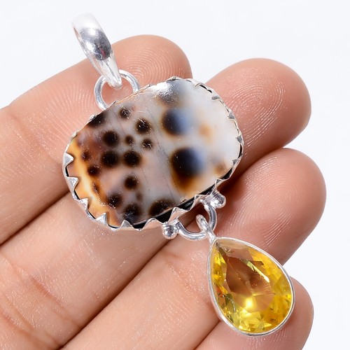 Natural Shell Spotted Citrine Gemstone 925 Silver Handmade Pendant 2.1 ...