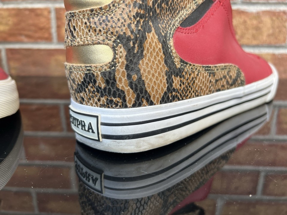 RARE Supra Society II Red & Gold Snakeskin Shoes High Top Sneakers Men ...