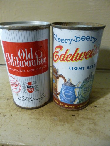 OLD MILWAUKEE & EDELWEISS FLAT TOP BEER CANS -[EMPTY CANS, READ DESC ...