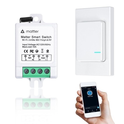 Matter Wireless Remote Switch,WiFi Smart Light Switch Works with Alexa ...
