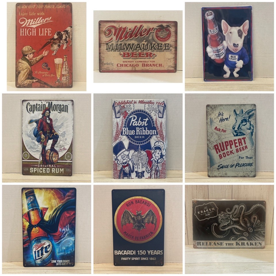 Huge Lot Of 25 Beer Liquor & Bar Signs Total 25 Random Tin Sign Metal ...