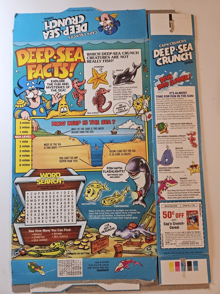 1993 "NEW!" Cap'n Crunch's Deep Sea Crunch RELEASE Cereal Box Flat | eBay