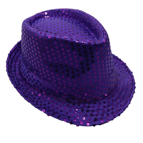 Adults Kids Unisex Sequin Fedora Hat Dance Cap Solid Jazz Party Glitter ...