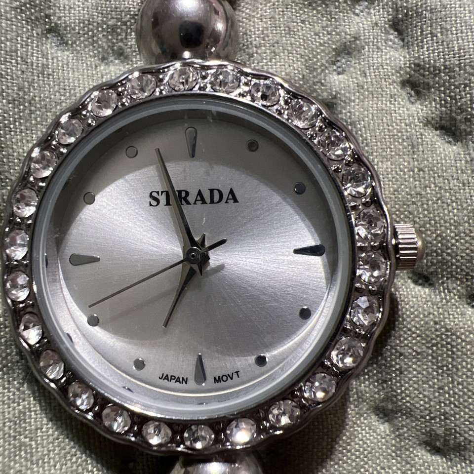 Strada women’s watch with rhinestones and pink beans works/running | eBay