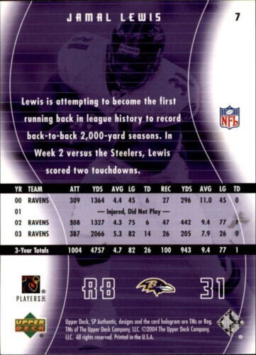 2004 SP Authentic Football Card #7 Jamal Lewis | eBay