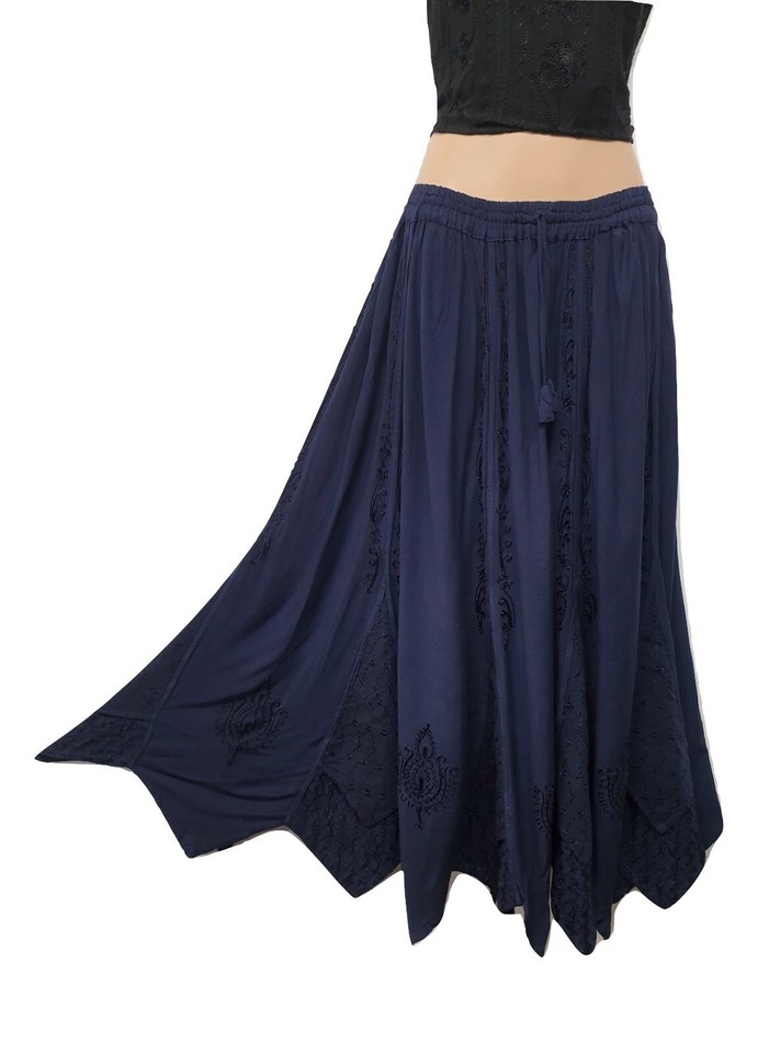 Maxi Skirt Medieval Handkerchief Rayon Embroidered One Size 10 12 14 16 ...