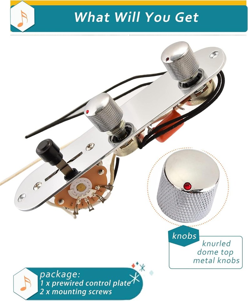 Prewired Loaded Guitar Control Plate 500K 3 Way Switch Knob for Tele ...