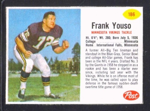 1962 Post #186 Frank Youso MINNESOTA VIKINGS ~ EX/MT | eBay