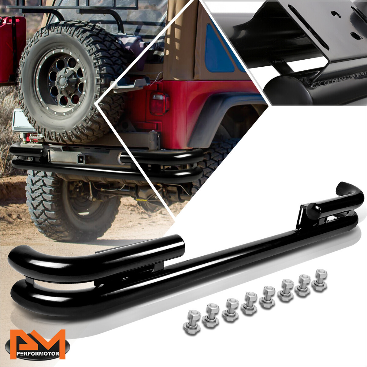 For 87-06 Jeep Wrangler Dual Tubing Bar Mild Steel Rear Guard Protector ...