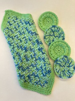 Beautiful Handmade 2 Tone Face Cloth & Scrubbie Set | eBay Australia