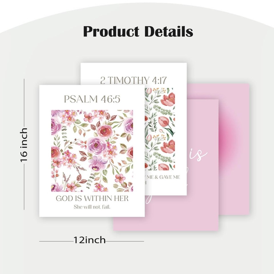 Christian Pink Room Wall Art Decor Prints Set of 4, Aesthetic Pink Room ...