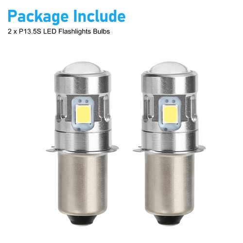 2X P13.5S LED Flashlight Light Bulbs Upgrade D/C Cell 6000K White Super ...