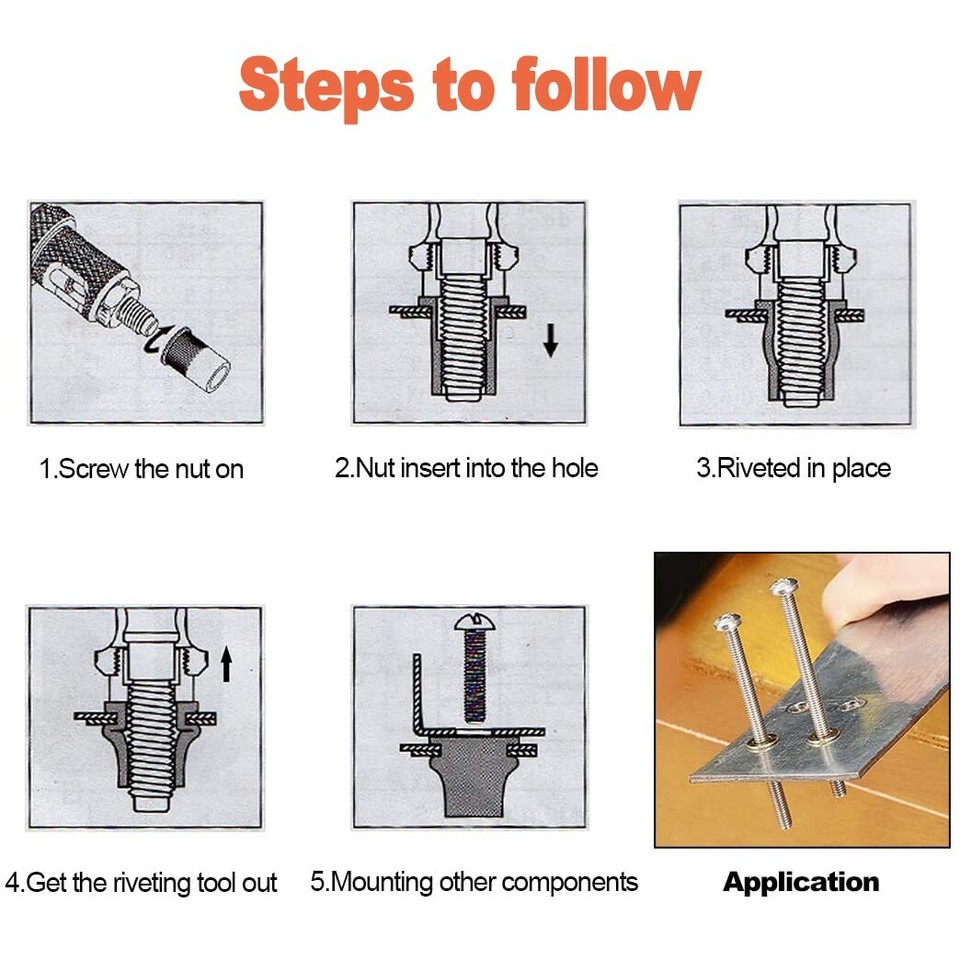 320PCs SAE Rivet Nut Kit For Rivnut Gun Nut Setter Thread Setting ...