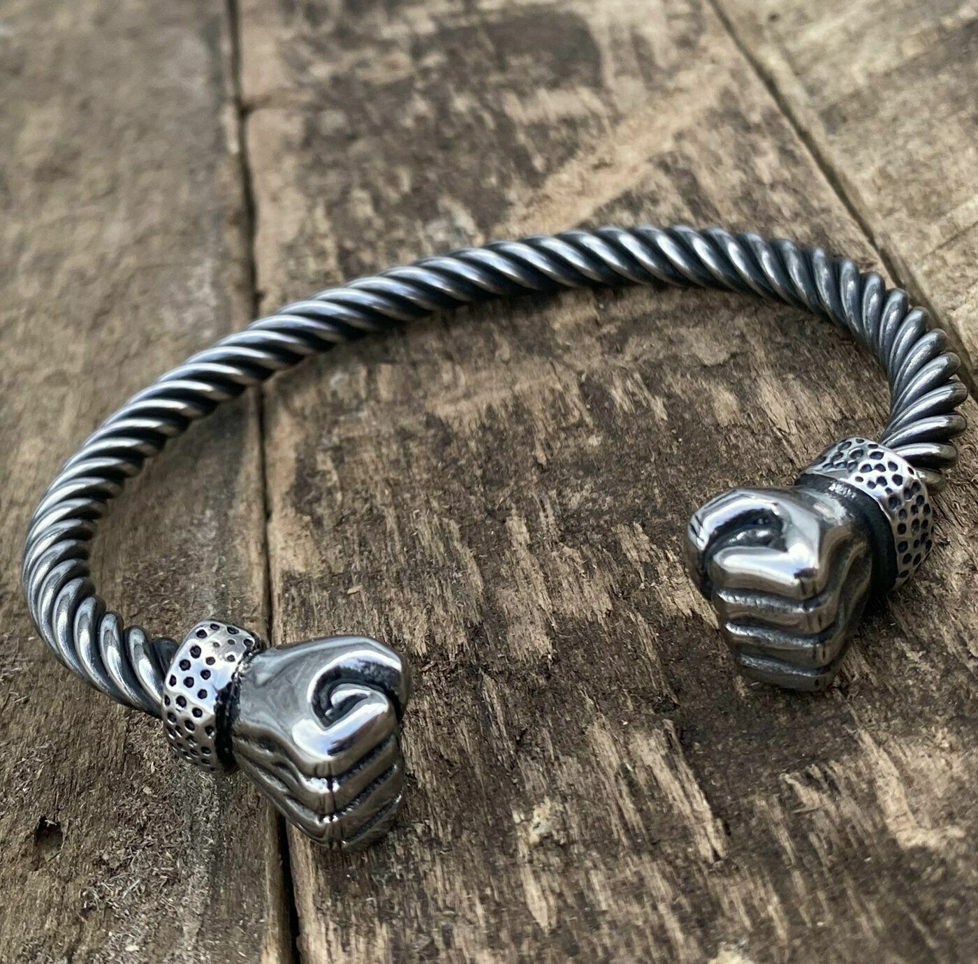 8 Inch Mens Stainless Steel Viking Hand Fist Cuff Bangle Bracelet For ...