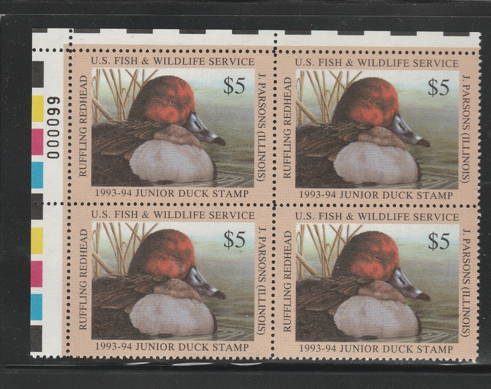 JDS1 1993 1ST Federal Junior Duck Stamp SUPERB UL Plate Block w/Color ...