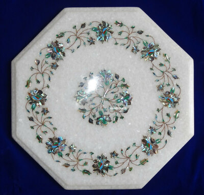 Marble Center Table Top Beautiful Paua Shell Floral Inlay Hallway Decor ...