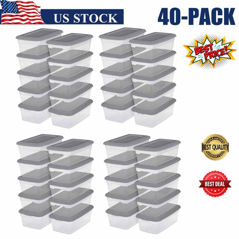 40 PACK Storage Box Plastic Stackable Container 6 Qt Tote Bins ...
