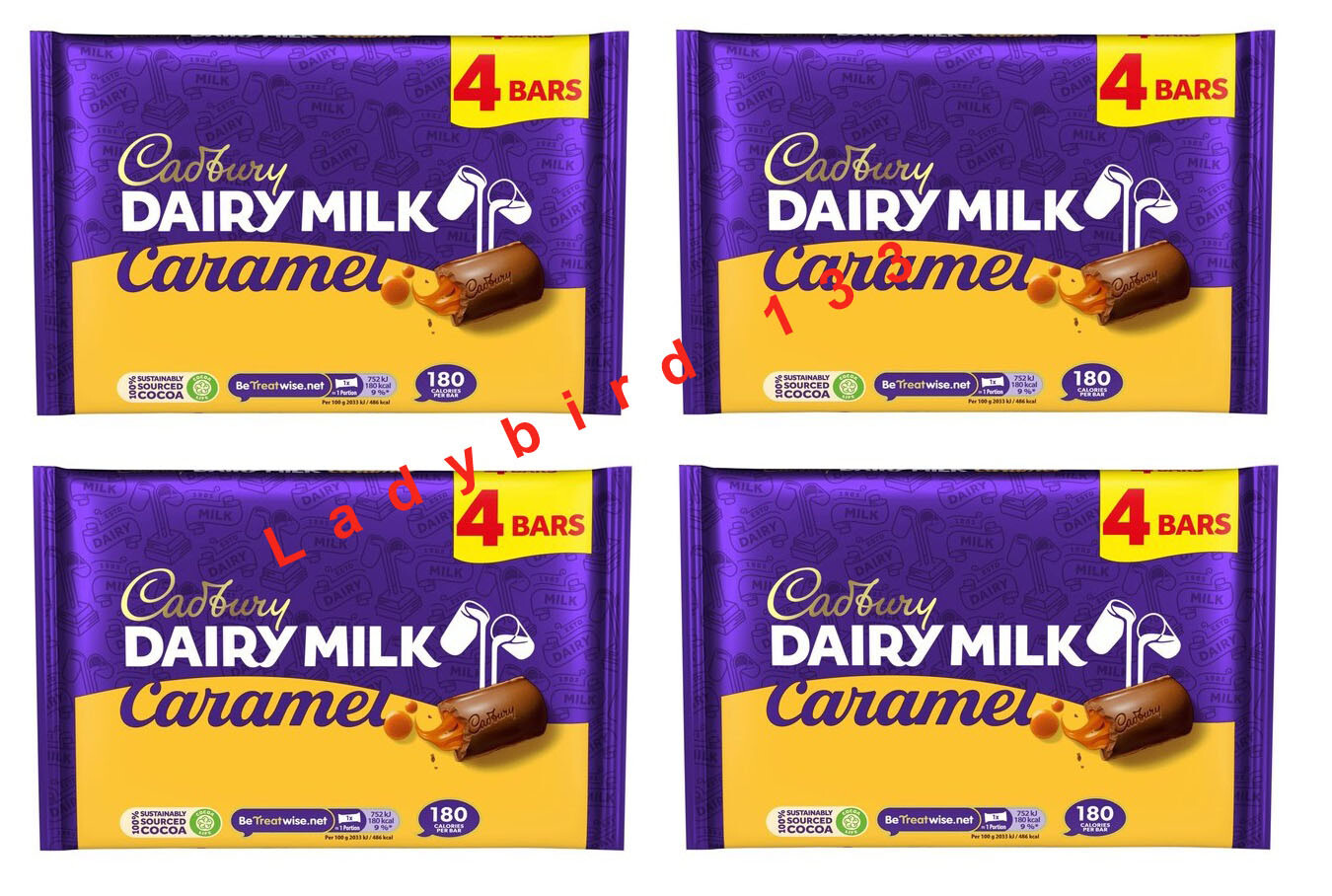 Cadbury Dairy Milk Caramel Chocolate Bar Multipack 148g x4 16 Bars in ...