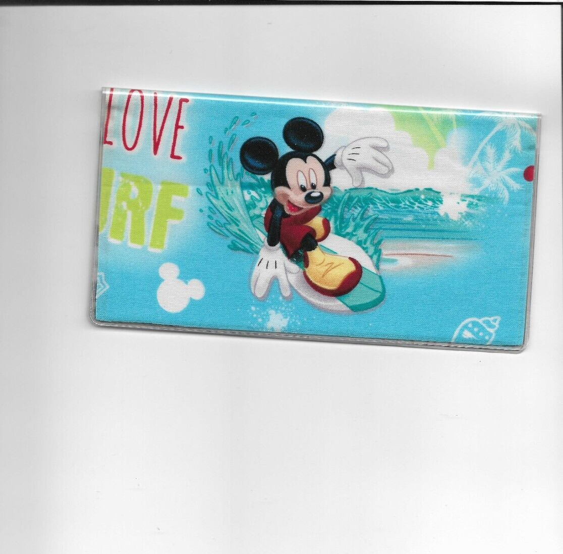 MICKEY MOUSE CHECKBOOK COVER FABRIC DISNEY SURFING OCEAN SEASIDE SUMMER ...
