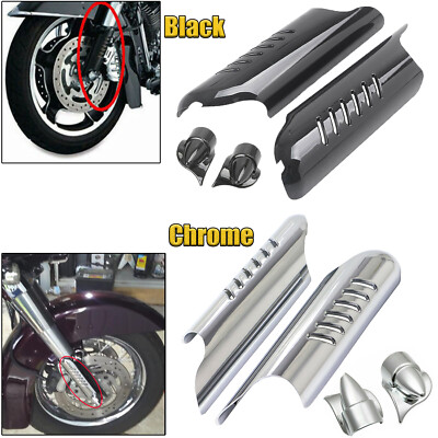 Black/Chrome Fork Lower Leg Deflectors Cover For Harley Road King FLHRS ...