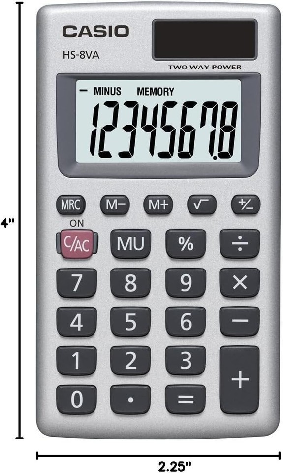 Casio HS-8VA Solar Powered Function Calculator Standard 8 Digit LCD ...